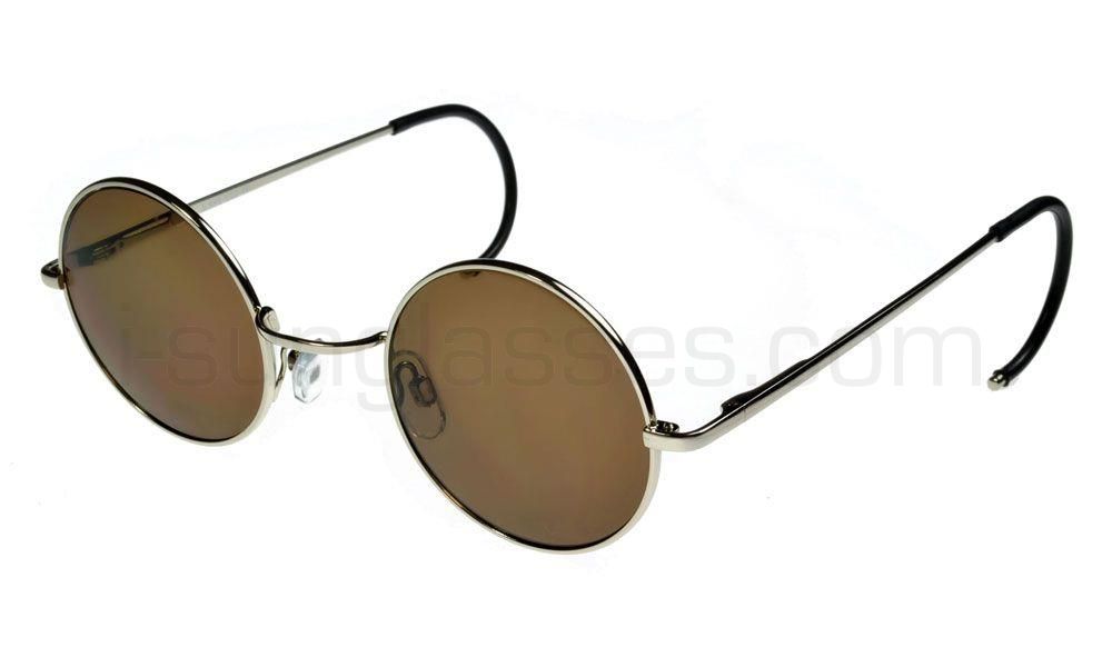 Round John Lennon Sunglasses Curly Cable Temples Silver/Brown ML
