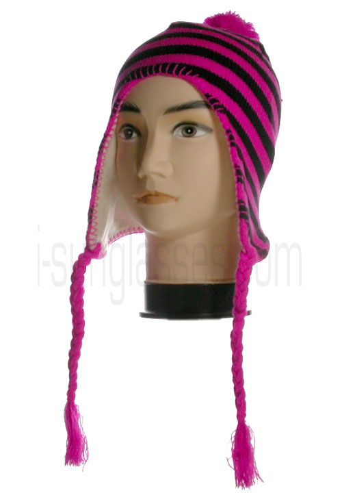 Striped Nepalese Hat Neon-Pink-Black | Ski Hats UK